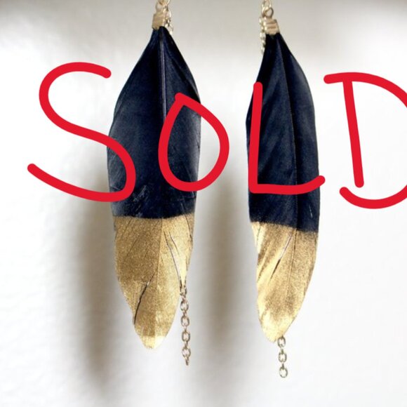 Jewelry | Soldblack Gold Dipped Ombre Feather Gypsy Earrings | Poshmark